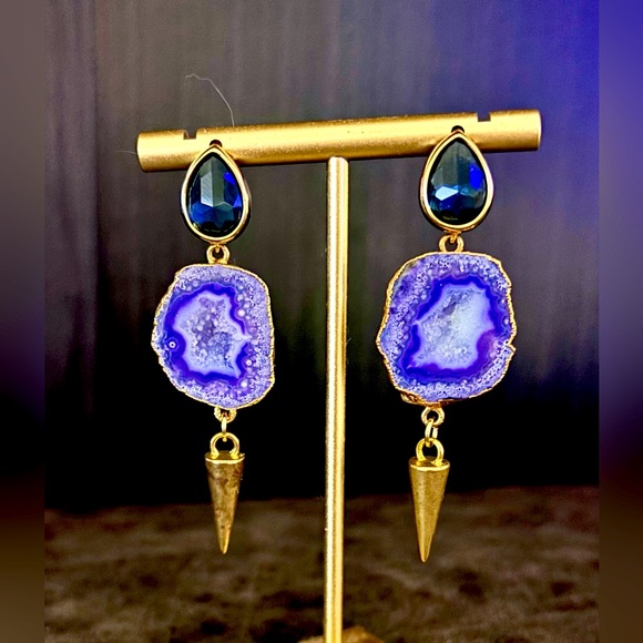wolf & badger | Jewelry | Royal Purple Geode Drop Earrings With Gold ...